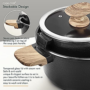 Nonstick Cookware Set Non Toxic 100% PFOA Free Compatible Induction Pots and Pans Sets with Glass Lids (Pack-Kc-10, Black)