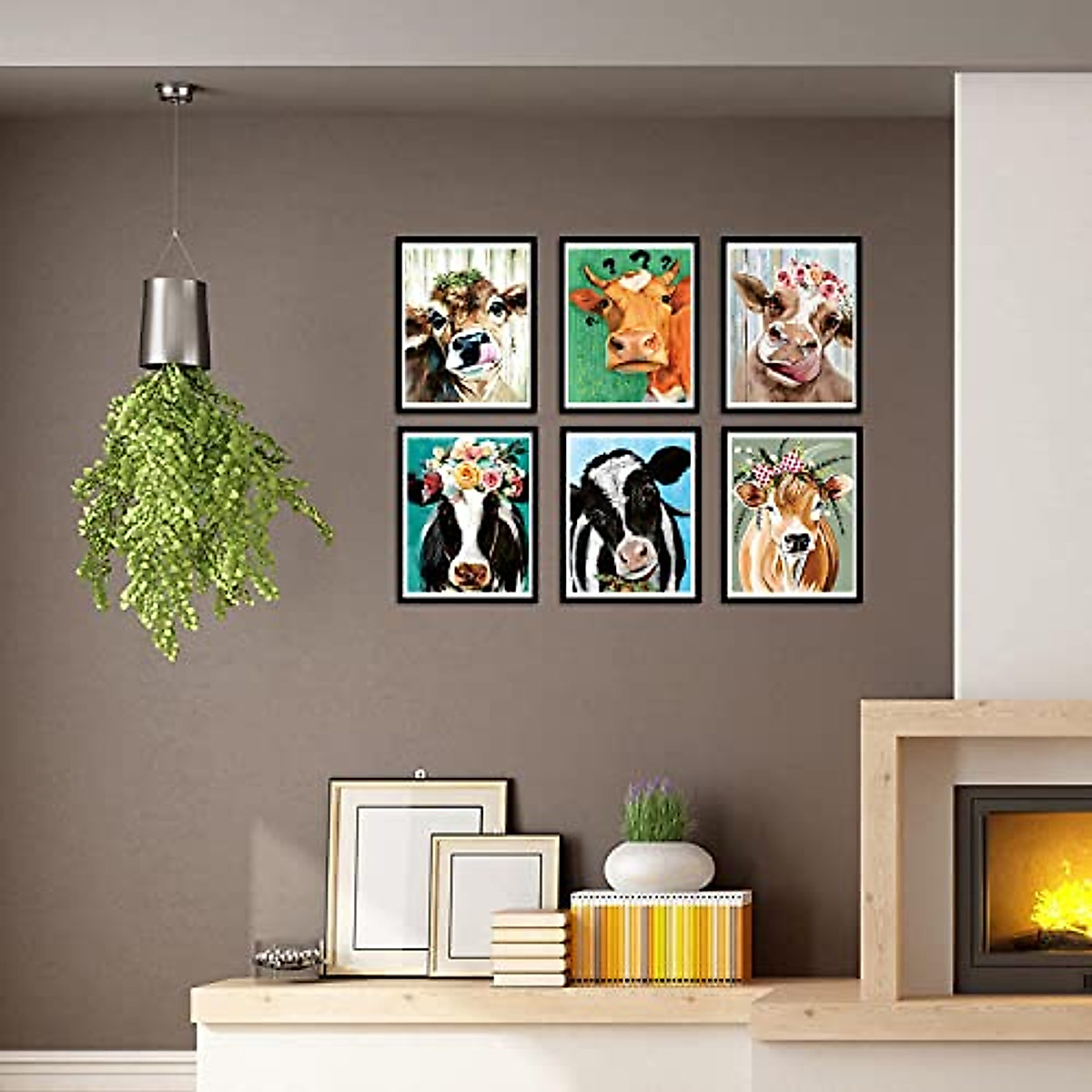 XLA Country Farmhouse Cow Wall Art Prints,Funny Cow with Flower Poster,Farmhouse Wall Decor Cow Pictures Farm Print Ranch Decor Set of 6-(8''x10'' Unframed)