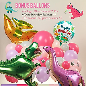 Pink Dinosaur balloon garland kit 150pcs Pastel Pink green Purple balloon and Foil Dinosaur balloon & footprint sticker for Girl Dino theme birthday Baby Shower decorations