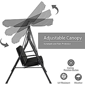 YODOLLA Porch Patio Swing,Outdoor Patio Swing with Canopy,3 Person Garden Canopy Swing with Powder-Coated Steel,Heay-Duty Free Standing Swing Chair