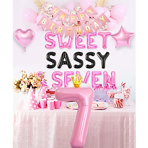 42 PCS Sweet Sassy & Seven Birthday Decoration Sweet Seven Birthday Balloons 7 Years Old Birthday Decoration Girls 7th Birthday Decoration