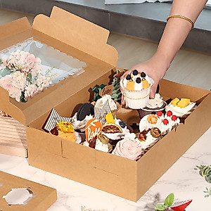 Moretoes 12 Count x 10 Sets Cupcake Carrier Boxes, 13 x 10 x 3.5 Inches, Brown Cupcake Containers Kraft Bakery Carrier Boxes with Windows and Inserts to Hold Cupcakes, Muffins and Pastries