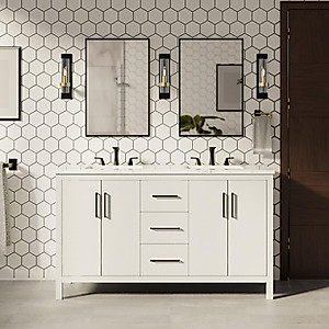 Kitchen Bath Collection Copenhagen 60-inch Double Bathroom Vanity (Engineered Marble/White): Includes White Cabinet with Engineered Marble Countertop and White Ceramic Sink