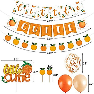 Little Cutie Baby Shower Decorations Orange Birthday Party Supplies Kit, Little Cutie Banner Cake Topper Citrus Cupcake Topper Confetti Balloons for Tangerine Baby Shower Clementine Birthday Party