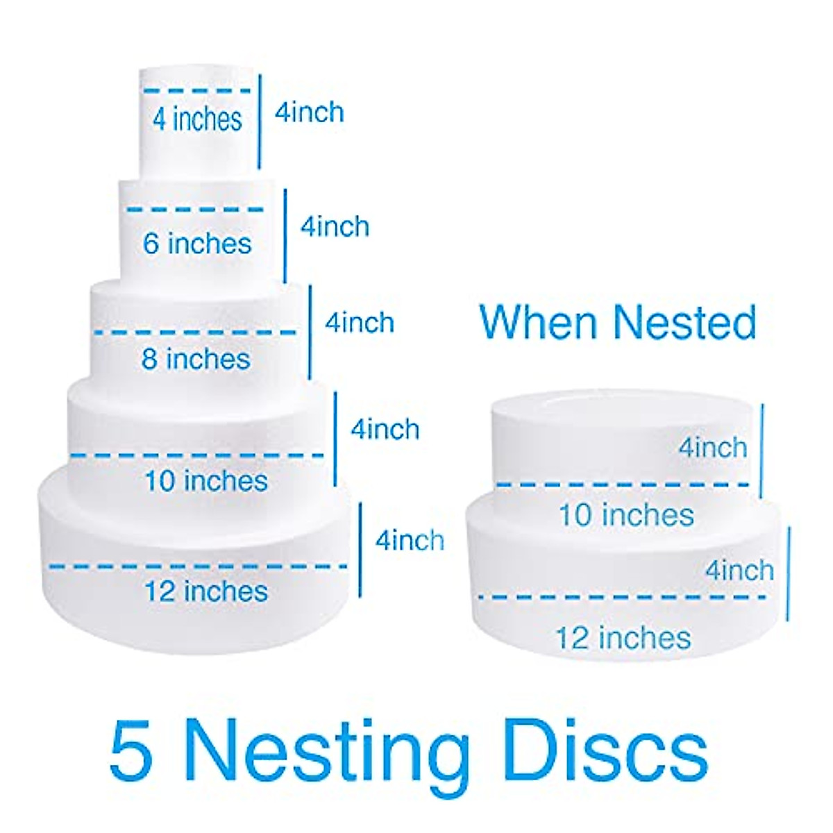 Silverlake Space Saver Cake Dummy Set - 5 Piece Set - Up to 5 Tier Cake 20 inches Tall - EPS Polystyrene Circle for Baking (Round)