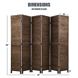 Room Divider 6 Panels, 5.75FT Wooden Room Divider Wall Folding Privacy Screens Freestanding Partition for Home Office Bedroom