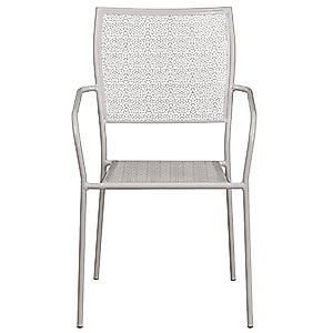 Flash Furniture Commercial Grade Light Gray Indoor-Outdoor Steel Patio Arm Chair with Square Back