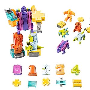 puxida Number Robots Transforming Action Figure Toys for Montessori Teaching, School Classroom Rewards, Carnival Prizes, Preschool Educational STEM Math Toys for Kids Boys Girls (10 Pieces)