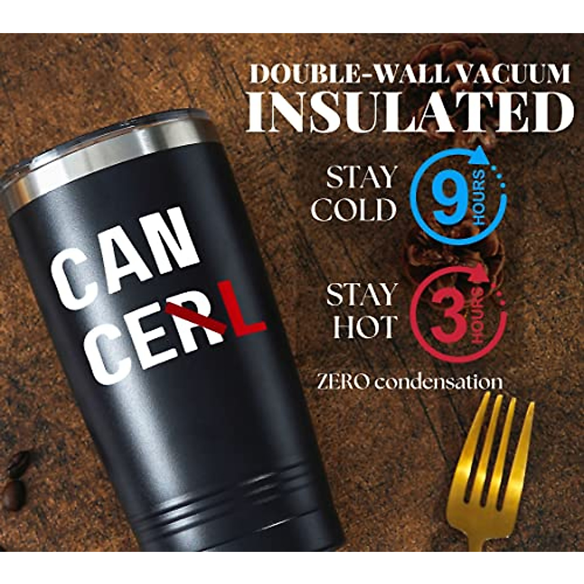 Onebttl Cancer Gifts for Women, Men, 20oz Insulated Mugs With Lid, Surgery Gifts for Friends With Cancer, Chemo Patients - Cancel Cancer