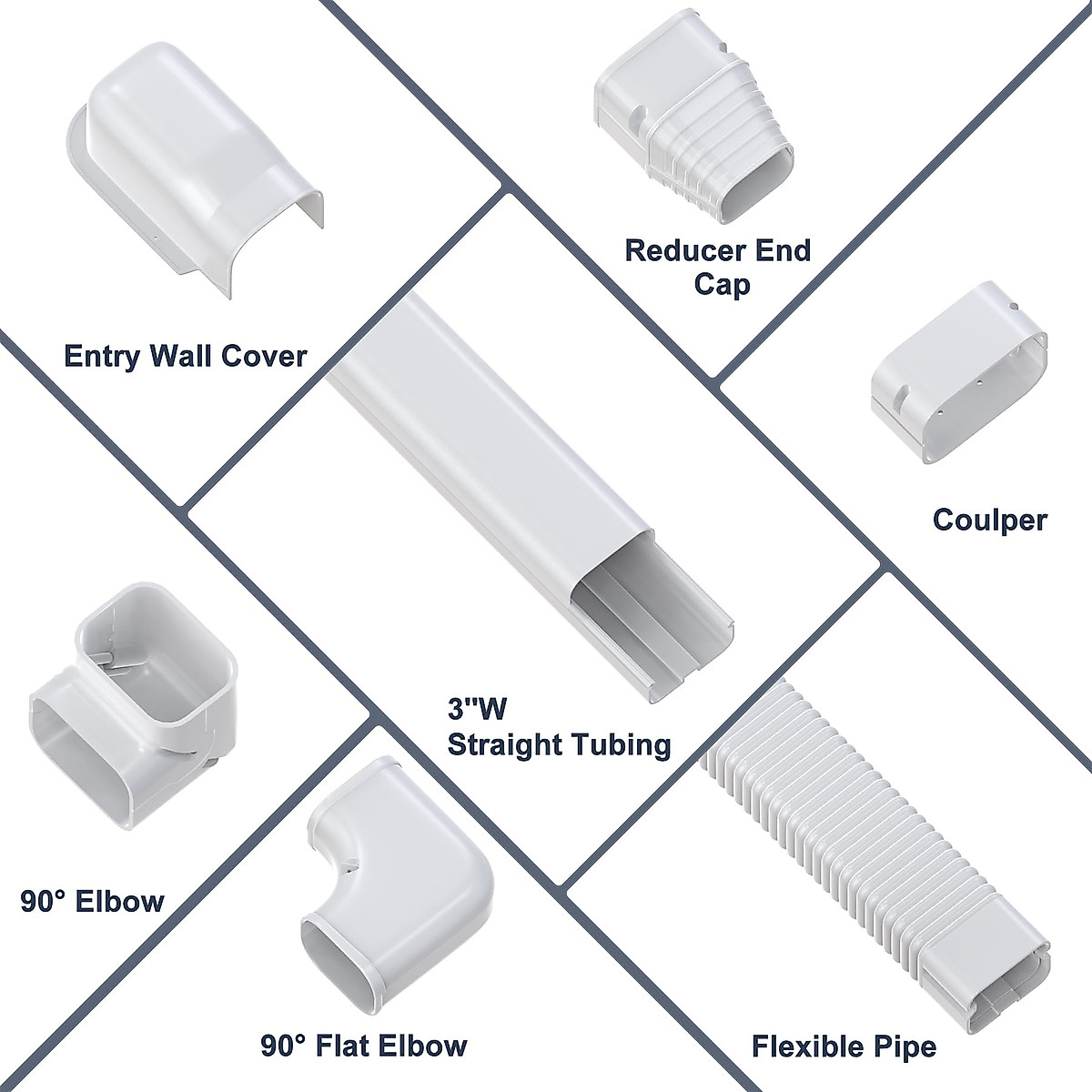 Flamorrow Decorative PVC Line Set Cover Kit, 3" 25 Ft Line Cover Kit for Ductless Mini Split Air Conditioner, Central AC and Heat Pump System