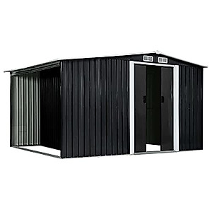 MengK Garden Shed with Sliding Doors Anthracite 129.7"x51.6"x70.1" Steel