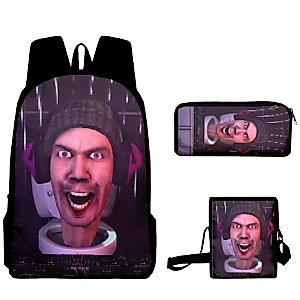 Helluva Boss 3PCS Skibidi Toilet Backpack Sets Bags Casual Harajuku Musician Oxford Cloth Travel Fashion Bag Travel Backpacks