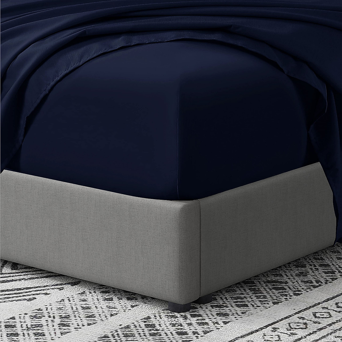 Cathay Home Twin Fitted Sheet - Double Brushed Ultra Soft – Wrinkle & Fade Resistant - 14" Standard Pocket Fitted Sheet Only - Good Fit for 12"-16" Deep Mattress (Twin, Navy)