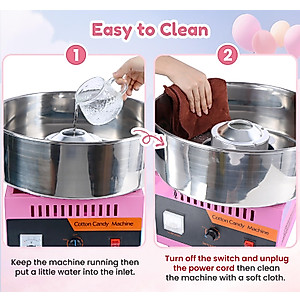 Cotton Candy Machine Commercial, 1000W Electric Cotton Candy Maker Machine, Candy Floss Machine with Stainless Steel Bowl and Sugar Scoop for Kids Birthday, Family Party Pink