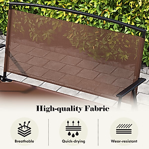 Tangkula Folding Outdoor Garden Bench, 2-Person Patio Bench with Backrest and Armrests, Outdoor Portable Folding Loveseat for Front Porch, Backyard (Brown)