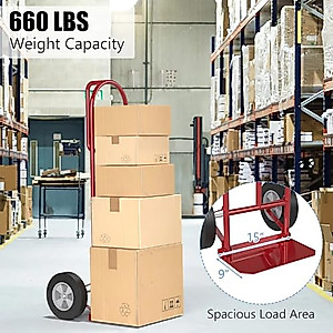Saranya 18 Shop New Red Cart Hand Truck 660 Lbs Capacity Trolley Heavy Duty Steel with Nose Plate 2 Wheels Industrial Moving Transport Platform Workshops Supermarket 20" L x 19" W x 52" H