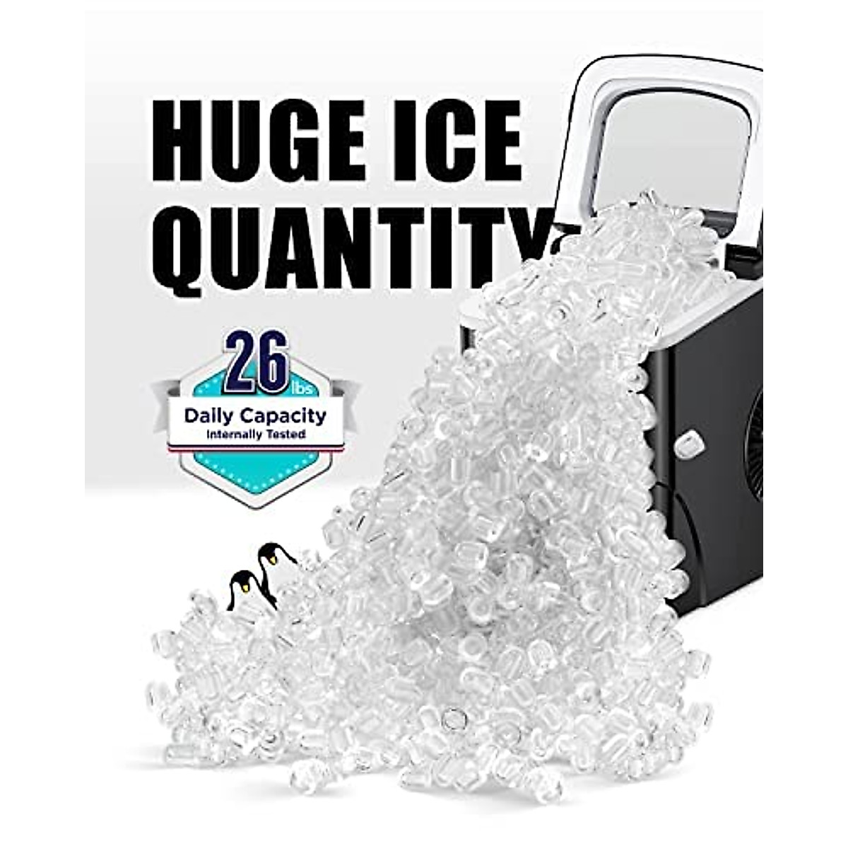 Ice Makers Countertop - Silonn Portable Ice Maker Machine for Countertop, Make 26 lbs Ice in 24 hrs, 2 Sizes of Bullet-Shaped Ice with Ice Scoop and Basket, Black