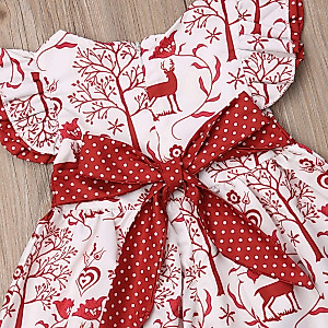 Toddler Baby Girls Christmas Dress Kid Ruffle Sleeveless Animal Cartoon Pattern Baby Girl Skirt Xmas Outfit Set (Red Ruffle Christmas Dress, 6-9 Months)