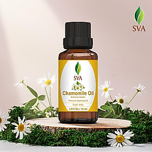 SVA Chamomile Essential Oil – 1/3 Fl Oz – 100% Natural Chamomile Oil - for Diffuser, Hair Care, Face, Skin Care, Aromatherapy, Scalp and Body Massage, Soap and Candle Making
