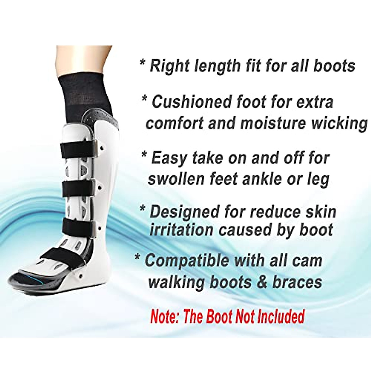2 Pairs Replacement Sock Liner for Orthopedic Walking boot Air Cam Walkers, Cast Socks Under Air Cast Brace Surgical Broken Leg Toe Fracture boot