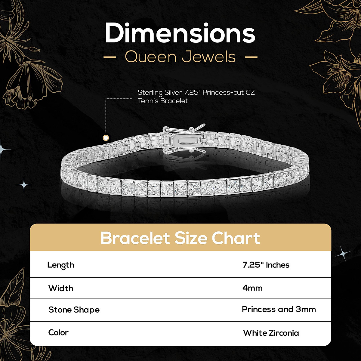 Queen Jewels 925 Sterling Silver Bracelets for Women | Princess-Cut Cubic Zirconia Tennis Bracelets for Women | Silver Jewelry Bangle Bracelets for Women | Sterling Silver Women's Bracelet 7.25 Inches
