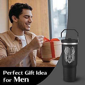 qchdln Hunting Gifts For Men - Cool Deer Coffee Mug - 30oz Insulated Hunting Tumbler with Handle - Fathers Day,Birthday,Christmas Gifts for Dad,Grandpa,Husband,Uncle