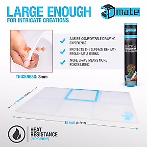 3Dmate Base - Transparent 3D Pen Mat 18 x 12 Inches with Fuse and Join Area - Flexible Two-Sided Heat-Resistant Silicone - 3D Pen Accessories Compatible with Stencils - STEM Activity for Kids, Adults