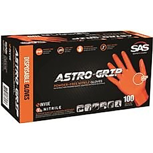 SAS SAFETY 66574 ASTRO-GRIP DISPOSABLE POWDER-FREE NITRILE GLOVES, EXTRA-LARGE, ORANGE, 7 MIL, 100 GLOVES PER BOX (2 BOXES PER CASE)