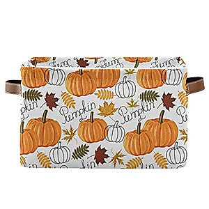 senya Thanksgiving Basket Fall Basket, Pumpkin Leaves Autumn Foldable Fabric Collapsible Storage Bins Organizer Bag for Storage Toy Storage