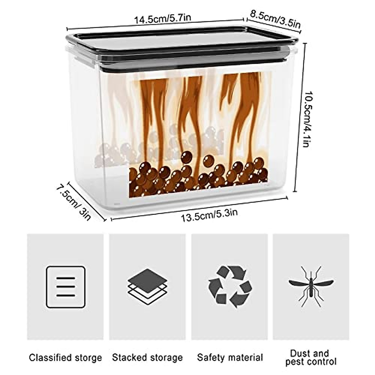 Bubble Tea in Brown Sugar Milk Tea Storage Box Plastic Food Organizer Container Canisters with Lid for Kitchen