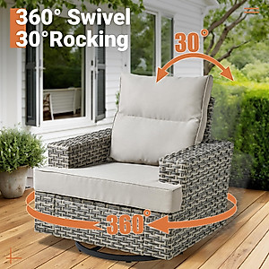 XIZZI 10 Pieces Patio Furniture Set with Fire Pit Table - All Weather Wicker Outdoor Patio Sectional Furniture Sofa Set with Swivel Rocking Chairs,Luxury Modern Modular Patio Conversation Set,Beige