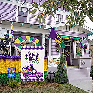 Baccessor Mardi Gras Y’all Garden Flag Double Sided Buffalo Plaid Mask Truck Fleur de Lis Masquerade Party Small Burlap Flag Spring Outdoor Yard Lawn Decoration 12.5 x 18 Inch