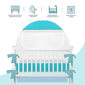 Baby Crib Tent Cover to Keep Baby from Climbing Out, Pop Up Safety Crib Net Canopy for Boys,Girls,Toddler, Mesh Mosquito Net for Crib,Baby Bed,Crib Height Extender to Keep Infant in (Emerald)