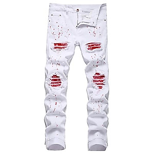 OIIIO Men's Patch Ripped Stretch Regular Fit Jean (40, 6624 White)