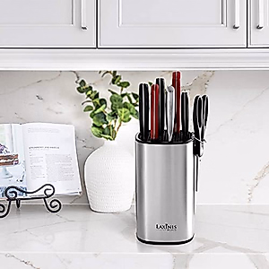 Universal Knife Block, Stainless Steel Knife Holder, Knife Organizer, Modern Rectangular Design, 8.5” by 5”(knives not included)