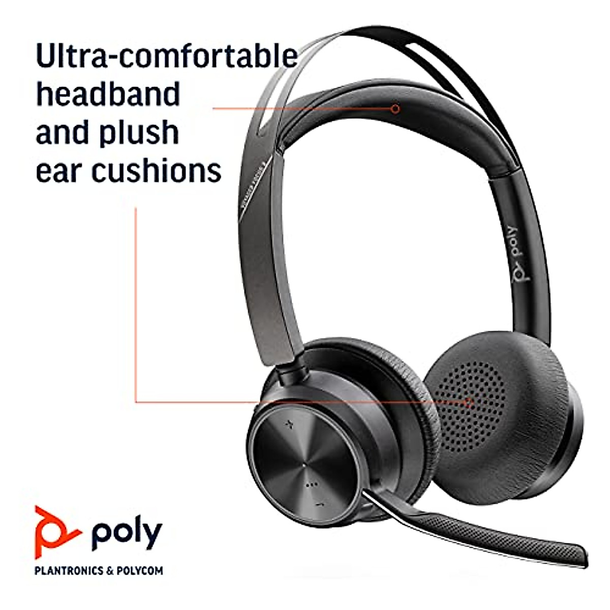 Poly - Voyager Focus 2 Office USB-A (Plantronics) - Bluetooth Dual-Ear (Stereo) Headset with Boom Mic - USB-A PC/Mac/Desk Phone Compatible - Active Noise Canceling - Works with Teams, Zoom & More
