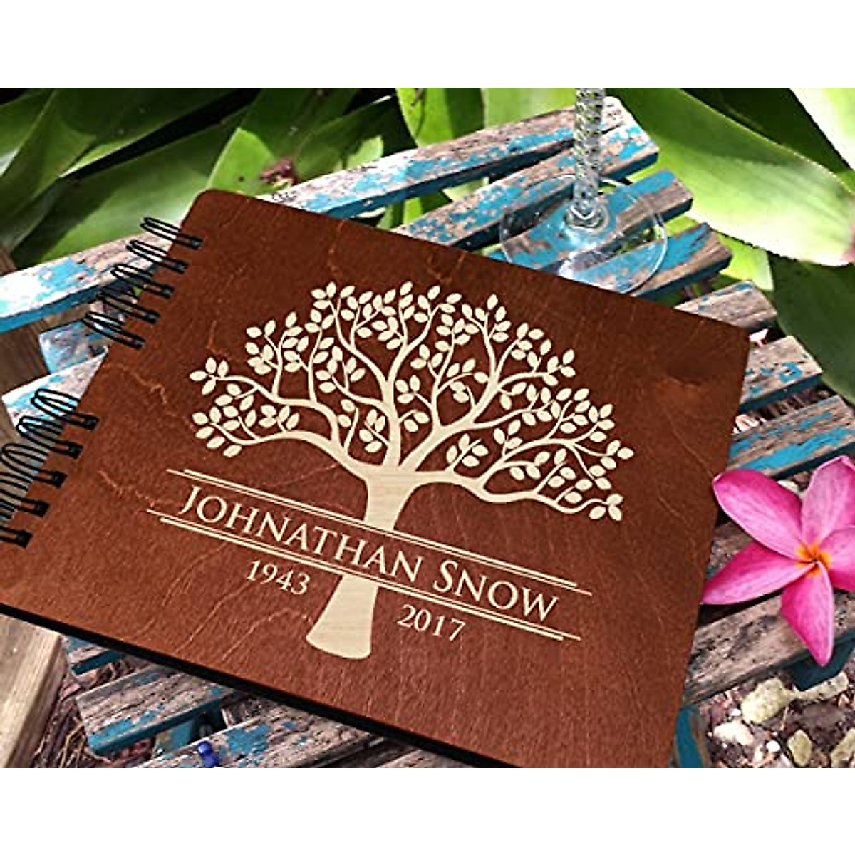 Funeral Guest Book Personalized Wooden Memorial Guestbook 8.5x7" Made in USA Black Mahogany Oak Wood Hardcover Finish Celebration of Life