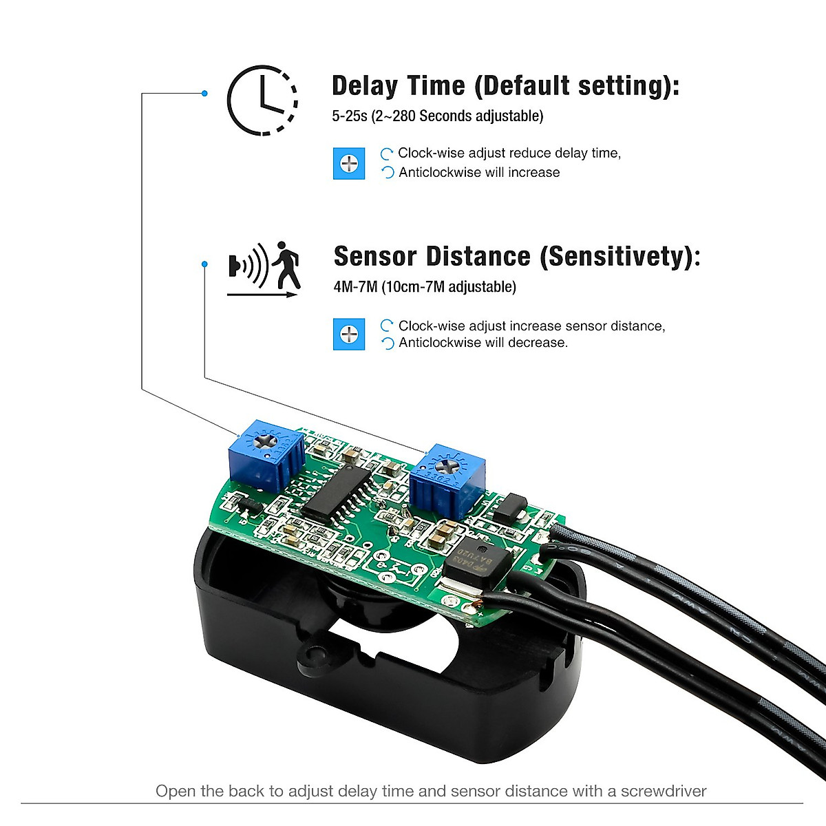 SENSKY BS010H DC 12V to 30V 3A Mini Pir Motion Sensor Switch,Occupancy Sensor Switch for Gun Safe, Kitchen Cabinet, Pantry, Closet led Lighting (Black-without Light Sensor)