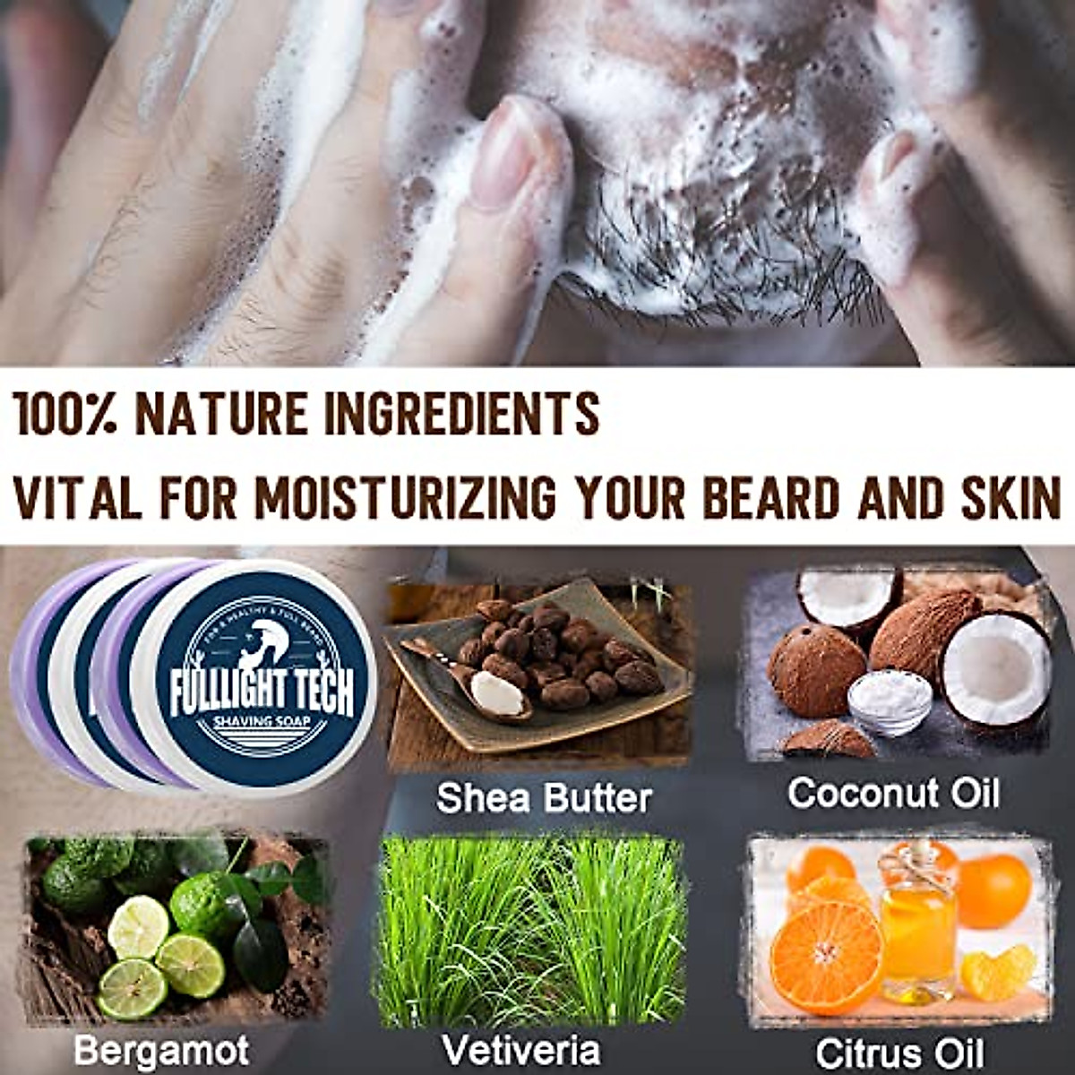 4 Packs Shaving Soap w/Shaving Bowl,Shaving Brush,Shaving Cream,Unqiue Men's Gift Set Mens Shaving Kit for Christmas Stocking Stuffers for Him Boyfriend Dad Adult Husband Birthday Valentines Day Gifts