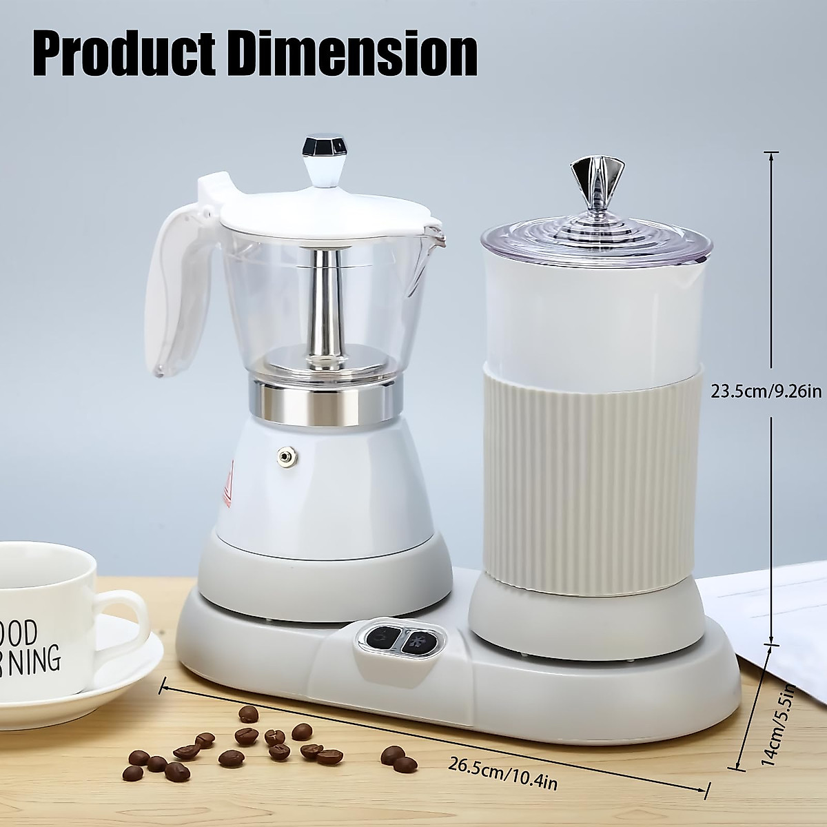 DITOSH All-Round Coffee Companion Electric Moka Pot & Milk Frother 2-in-1 Machine Aluminium Material One-touch Operation Milk Froth Fine and Dense White 110V