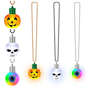 3PCS Halloween Necklace Party Favors, Halloween Light up Skulls Pumpkins Necklace, Glow in Dark Necklace with 3D Blub Pendant, Halloween Festival Accessories for Trick or Treat Party Supplies Decor