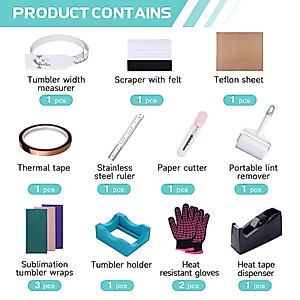 GO2CRAFT Basic Tool Set for Mug Press, 14Pcs Tool Set for Mug Tumbler Press with 3Pcs Sublimation Tumbler Wraps,Silicone Cup Cradle with Built-in Slot&Tape Dispenser, Big Bundle for DIY Gifts, Craft