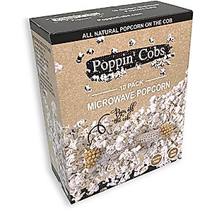 Microwave Popcorn on the Cob (10 Count), Poppin' Cobs Popcorn, 10 Individually Wrapped Popcorn Cobs w/bags, Gluten Free and Non- GMO