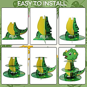 Dinosaur Cupcake Stand 3 Tier, Dinosaur Birthday Party Decorations for Kids Boys,Cute Dinosaur Triceratop Dessert Tower, Dinosaur Theme Party Supplies