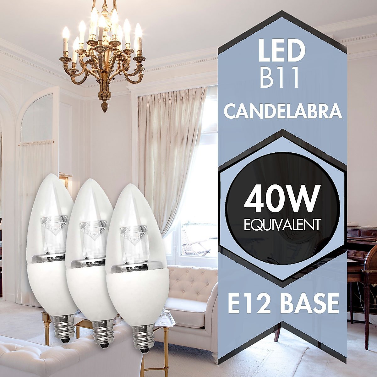TCP LDCT40W50K6 LED Decorative B11 Chandelier Light Bulbs, Candelabra Based (E12), Dimmable, 6 Count (Pack of 1), Daylight