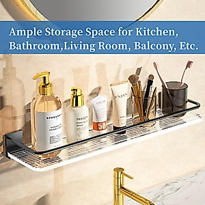 KATASKI 2 Pack Bathroom Acrylic Shelf, 15.7-Inch Bathroom Shower Acrylic Shelf Wall Mounted, Metal Storage Floating Kitchen Shelf