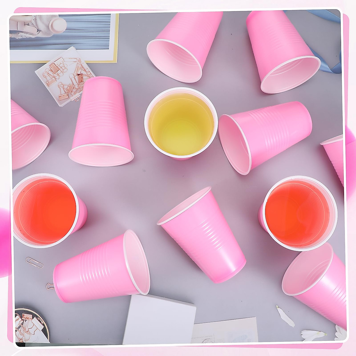 Mifoci 50 Pcs 16 oz Plastic Drinking Cups Plastic Disposable Cups for Wedding graduation Birthday Party Valentine Christmas Picnics Barbecues Supplies(Pink)