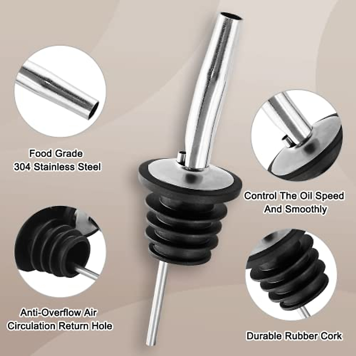 HARSKIYER 10pcs Black Pour Spouts for Liquor Bottles, Stainless Steel Bottle Pourers Tapered Spout for 3/4" Bottle Mouth