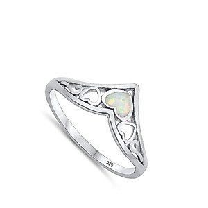 White Simulated Opal Cutout V Shape Statement Ring 925 Sterling Silver Band Size 10
