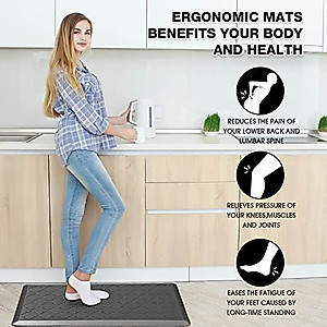 MAYHMYO Kitchen Mat Anti Fatigue Floor Mat 1/2 Inch Cushioned Mat Grey Kitchen Rug Non Slip Waterproof Memory Foam Ergonomic Comfort Rug Standing Desk Mat for Office Sink Laundry,17"X 29"